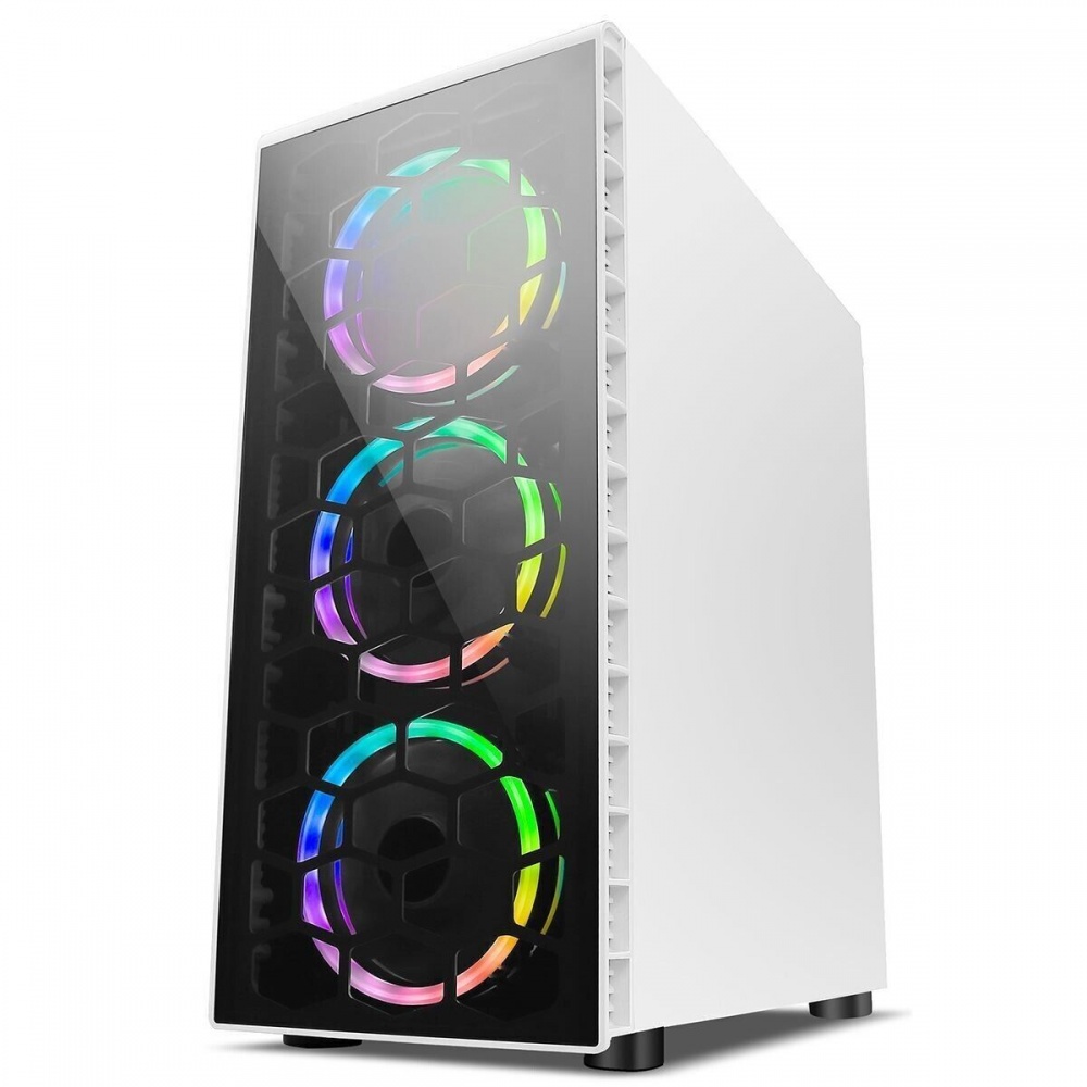 CiT Raider Mid ATX Gaming Case 4 x Halo Spectrum RGB Fans White ...